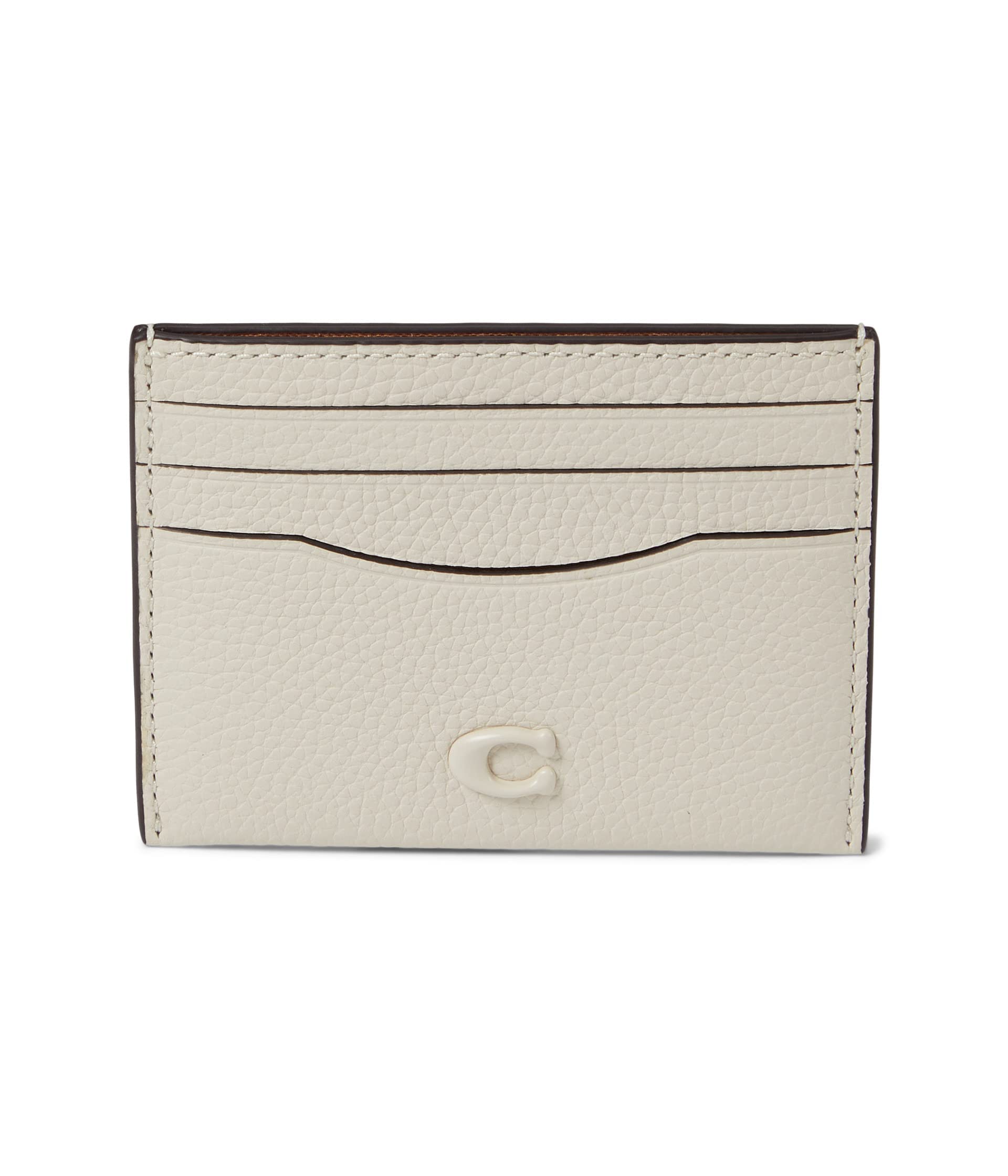 Coach Pebble Leather Flat Card Case Chalk One Size
