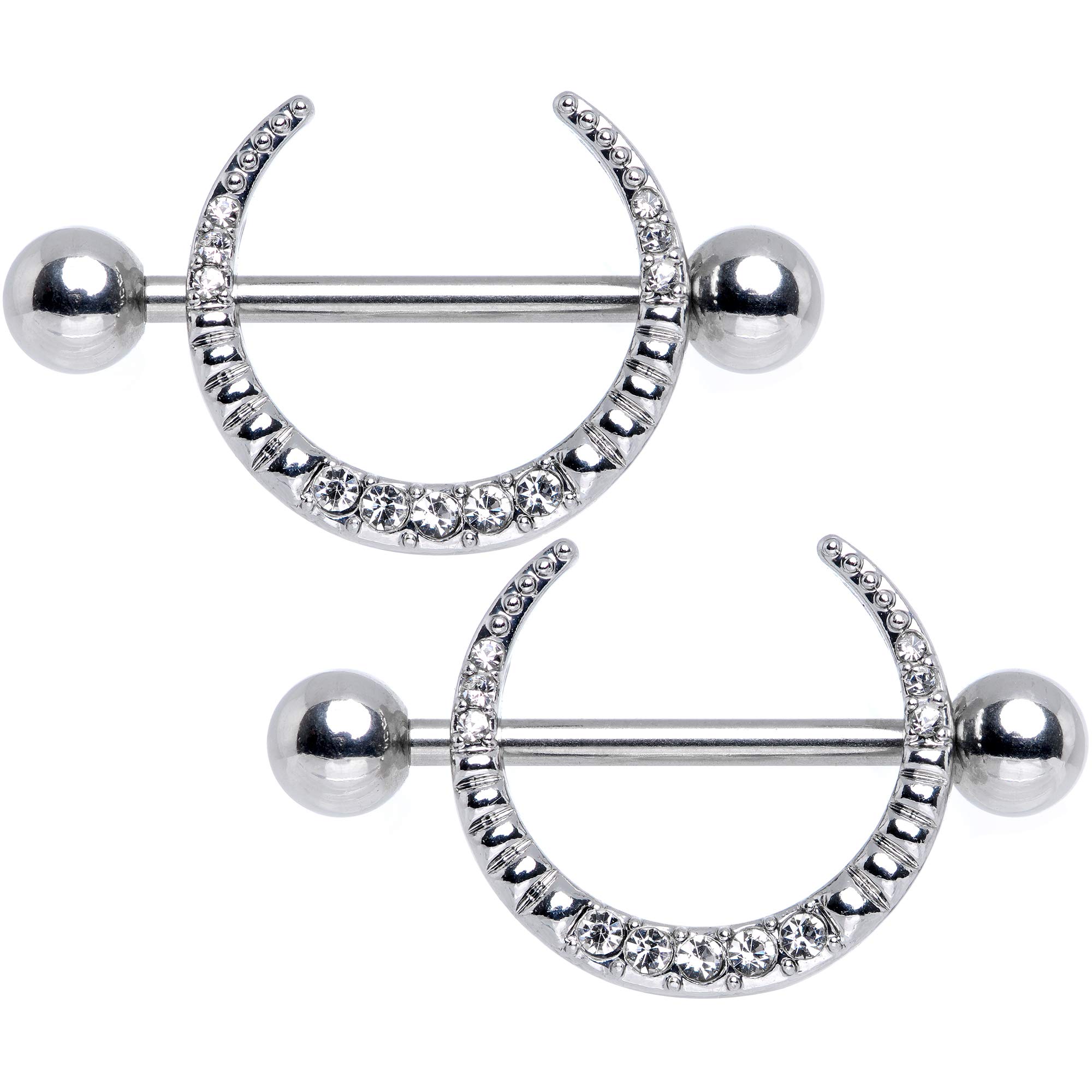 Body Candy 2Pc 14G Nipplerings Piercing Womens 316L Steel Crescent Moon Nipple Shield Nipple Ring Set 14mm