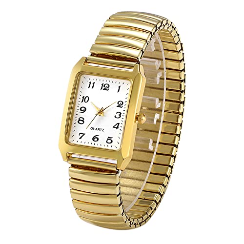 JewelryWe Women's Ultra Thin Easy Reader Watch with Elastic Strap, Golden/Silver Square Watch, for Valentine's Day