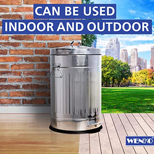 WENKO Step Trash Can with Lid and Pedal, Retro Metal Garbage Bin, for Bathroom, Kitchen, Office, Soft Close, 3.17 Gallon, 10 x 16.5 x 10 in, Gray