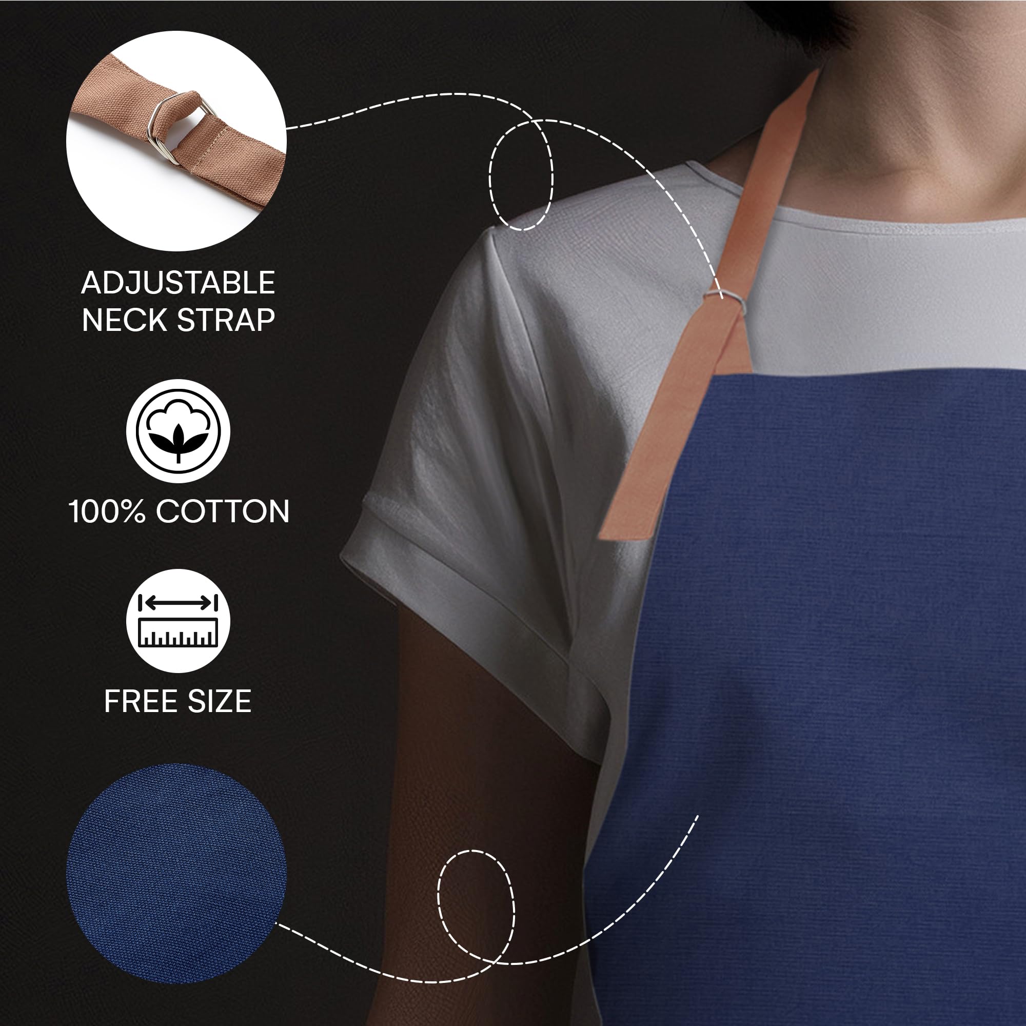Encasa Homes Adjustable Kitchen Cotton Apron With Pockets & Towel Holder Of Size 27 x 33 inch (Scotch Blue + Tan Straps) for Men & Women Chefs For Cooking & Baking in Home, Restaurants & Barbeque