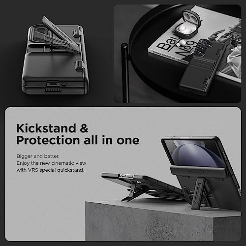 VRS DESIGN Phone Case for Galaxy Z Fold 5 5G Phone Case (2023) [Quick Stand Modern], Modern Neat Style Hinge Protection Case with Multi Angle Kickstand & Tempered Glass Screen Protector