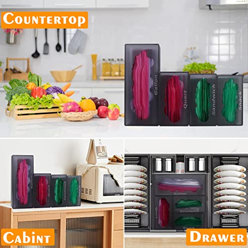 Liotww Ziplock Bag Organizer for Drawer, Storage Bag Organizer, Baggie Organizer, Sandwich Bag Organizer, Ziploc Bag Organizer for Gallon Quart Snap (4 Pack, Grey)