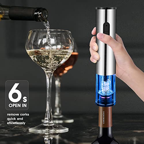 VIDYSUFYR Electric Wine Bottle Opener Set- Silver, Automatic Wine Bottle Opener with Led Light, Rechargeable Corkscrew Kit with Aerator,Foil Cutter,Stoppers