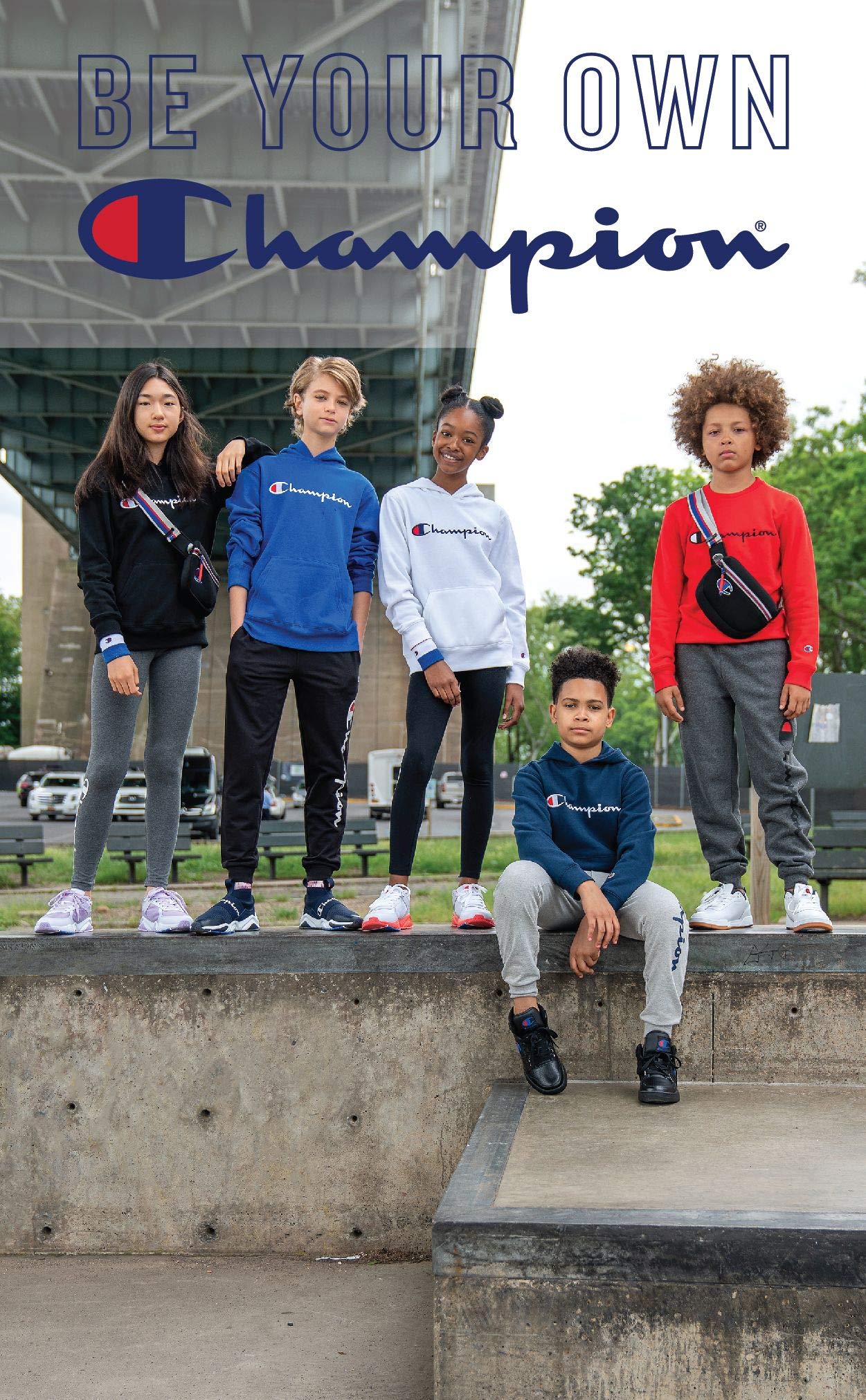 Champion Boys Sweatpant Heritage Collection Slim Fit Brushed Fleece Big and Little Boys Kids (Medium, Oxford Heather Script)