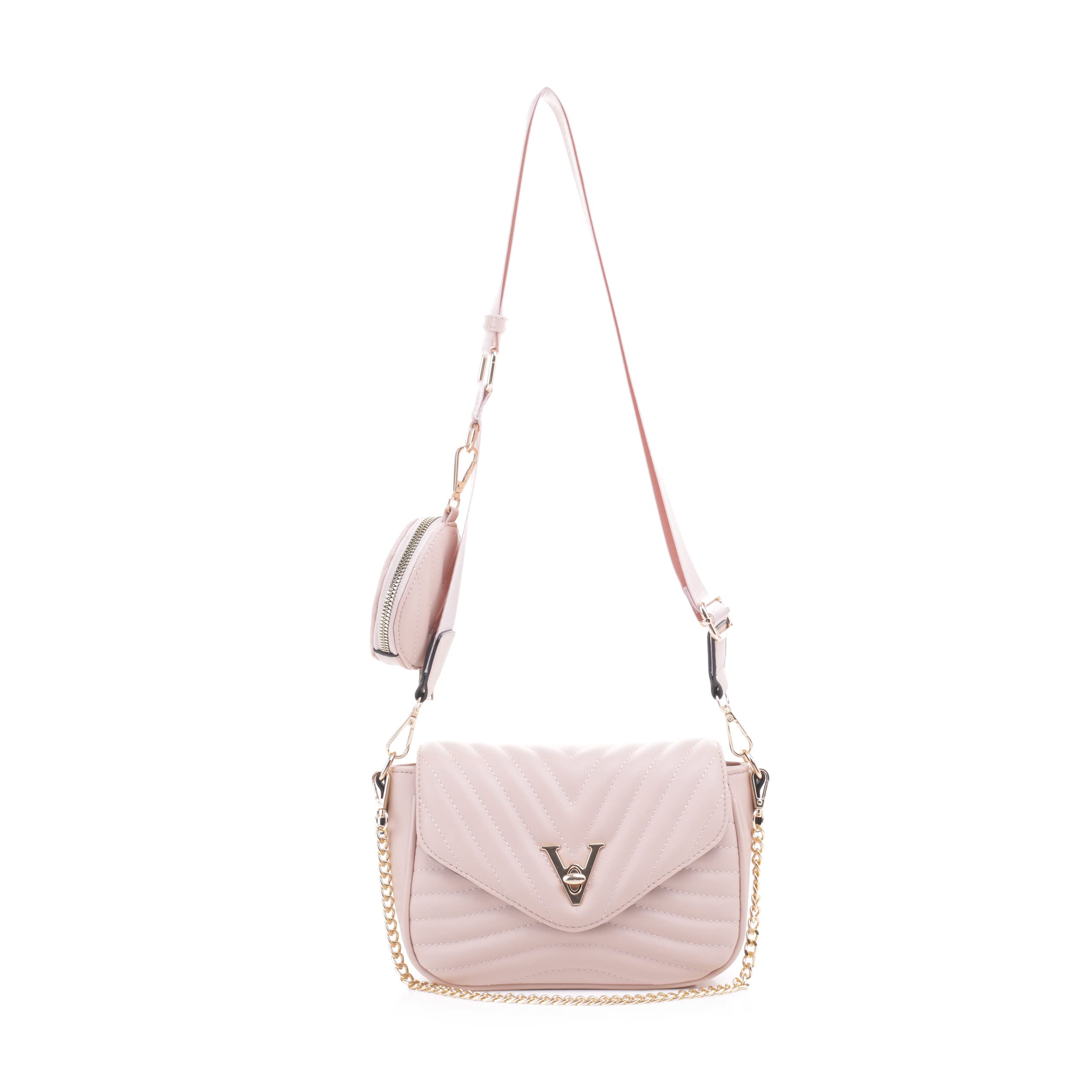 EVVE Women's Small Quilted Crossbody Bags with Coin Purse and Chain Strap|Neutral