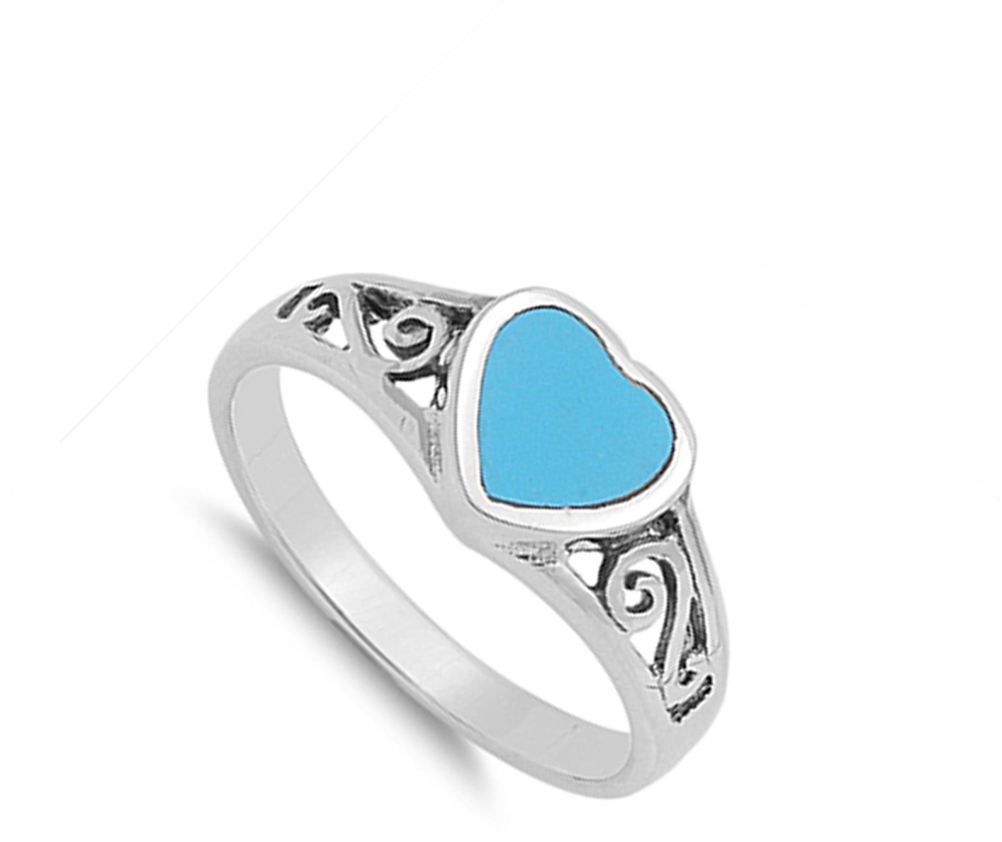 Celtic Heart Simulated Turquoise Promise Ring New .925 Sterling Silver Band Size 4
