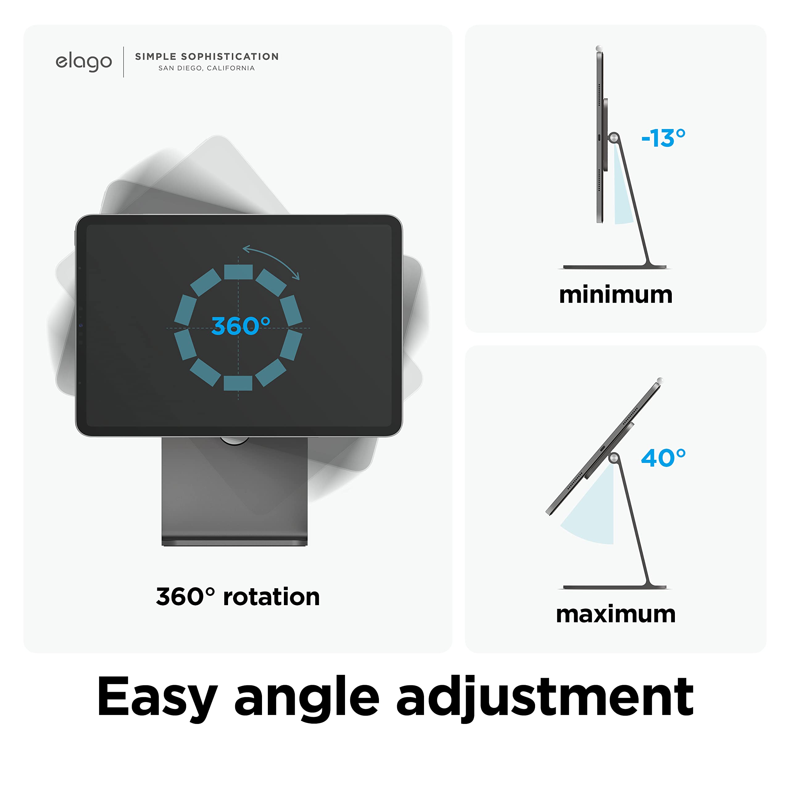 elago Premium iPad Magnetic Stand Designed for iPad Pro 12.9"(5th,4th Gen), iPad Pro 11"(3rd,2nd Gen), iPad Air 10.9"(5th,4th Gen), iPad Mini 8.3"(6th Gen), iPad 10.9"(10th Gen) [Dark Grey]
