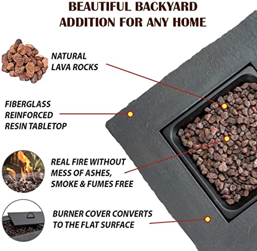 Endless Summer Propane Fire Pit Table 30 Inch Outdoor Gas Fire Pit, 50,000 BTU with Rock-Like Top, Cover, Lid, and Lava Rocks, Add Warmth and Ambiance to Your Backyard, Patio, Deck