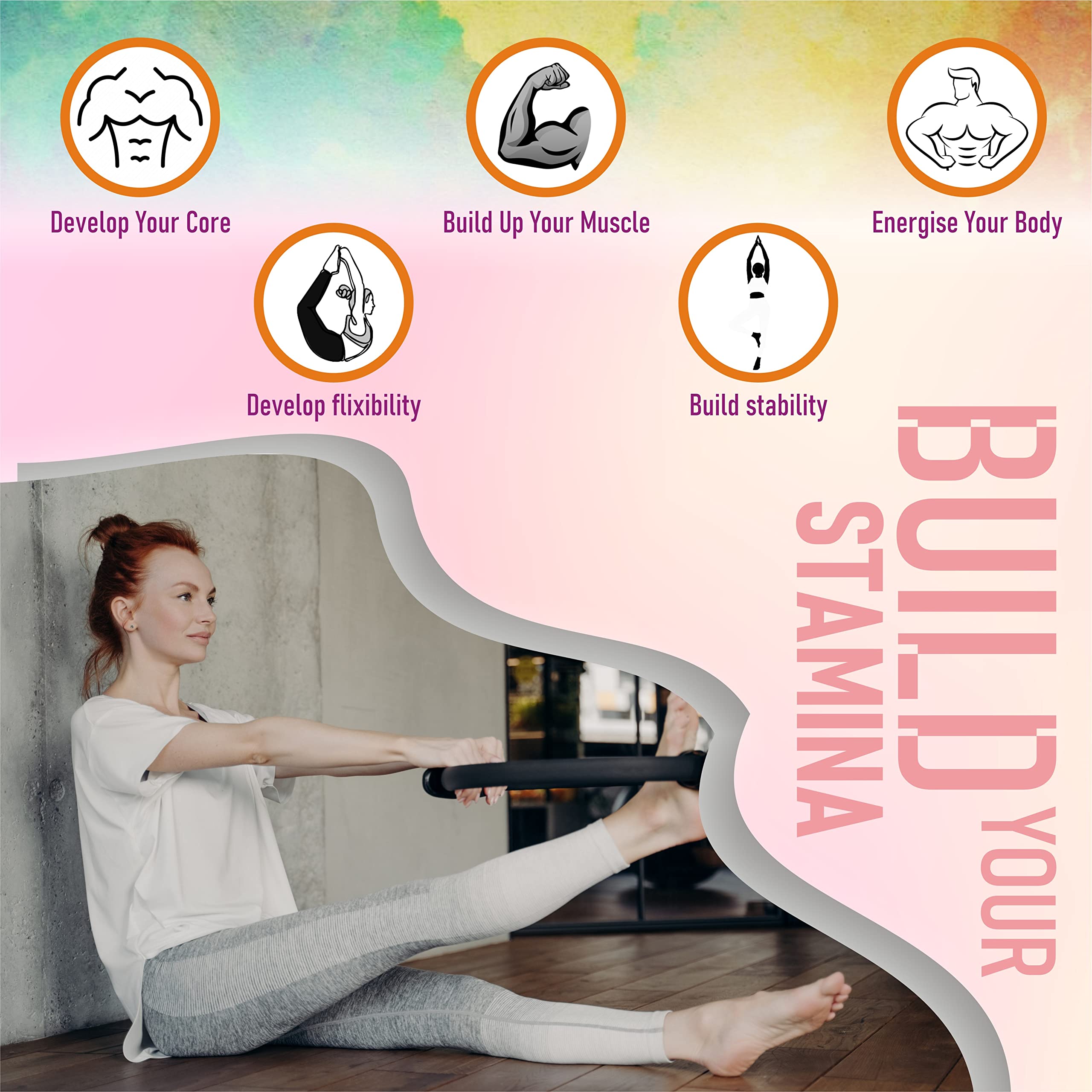 D.FAAM Pilates Ring and Ball Set with 3 Resistance Bands & Socks -14 Inch Pilates Ring Circle with Strap to Improve Strength and Core Stability - Pilates Sets for Women with Non-Slip Socks