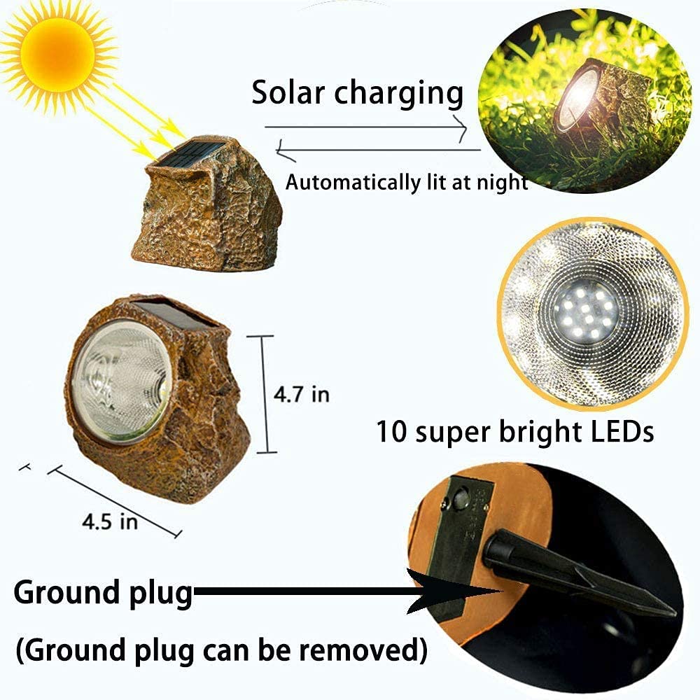 YJFWAL Bethlehem Lighting 2021 Upgraded Version 2 Pack 10 LED Solar Rock Lights, Stone Lights Outdoor Waterproof Light for Patio, Garden, Backyard Pathway Driveway Landscape Rock