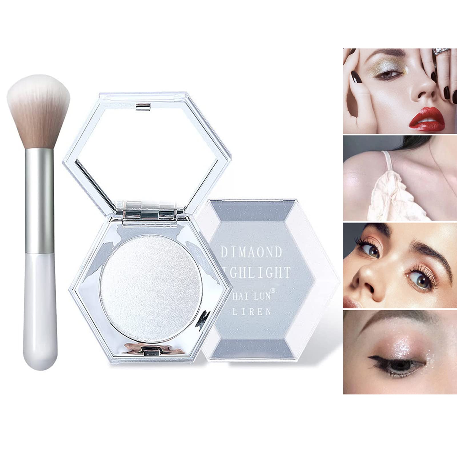 Fenty highlighter Makeup Palette Glitter for Face Body Cheek, Diamond Shimmer Highlighter, Smooth Glitter Sparkles with Highlight Brush, Nose Eye Contour Palettes Glow Illuminator makeup highlighter