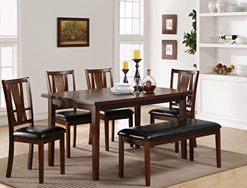 Liveasy Furniture Dining Room Table Set for 6, Kitchen Table with Bench and Chairs Set (Set of 6) Dinette Table with Chairs and Bench (Dixon)