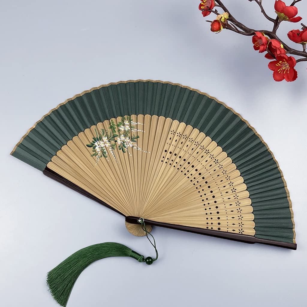 Chinese Fan Summer Folding Fan Women's Folding Small Fan Green Chinese Style Dance Platform for Festival Dance Gift (Color : 02)