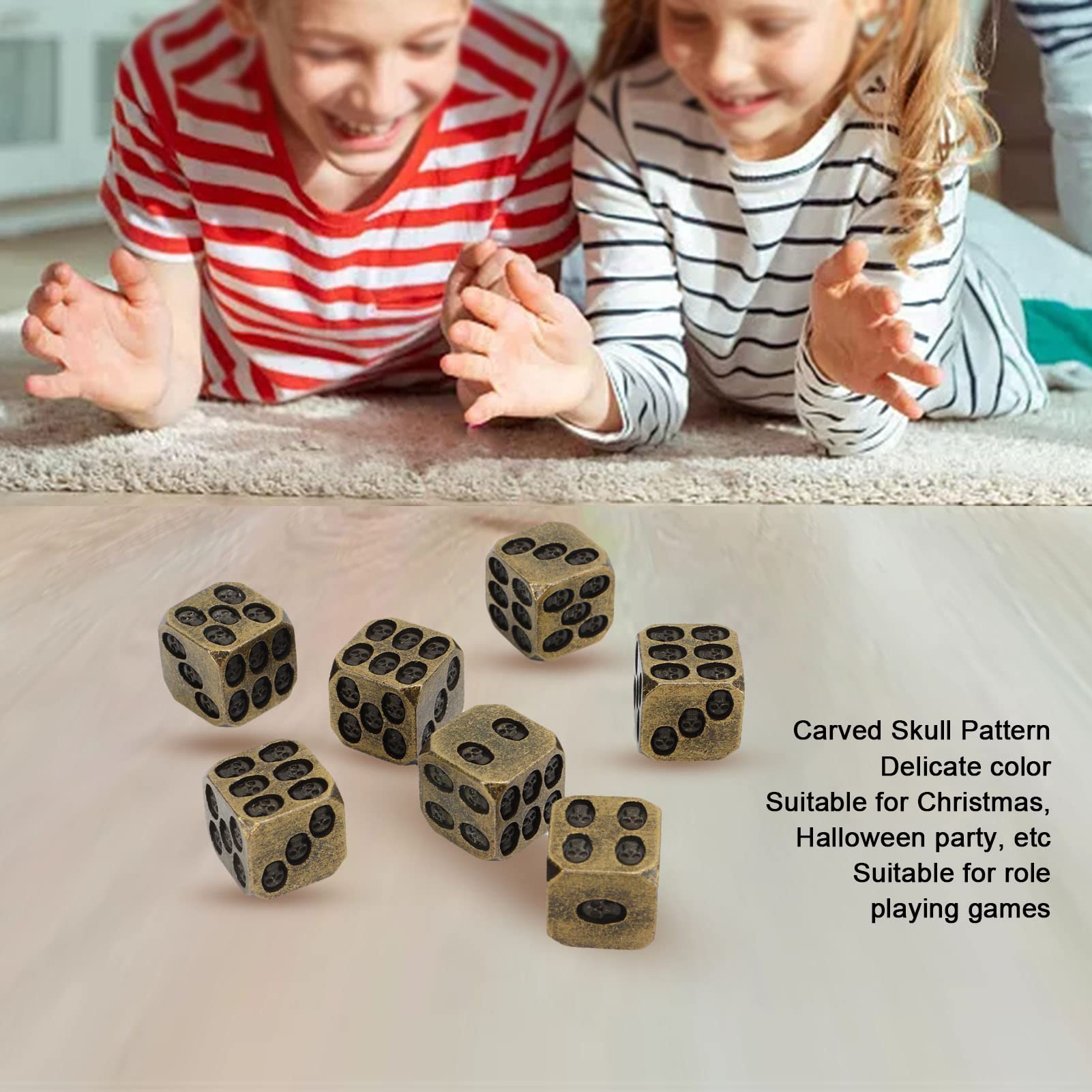 D6 Metal Dice Set, 6 Inlaid Skull Dice Set DND Dice Set with Gift Box 7 Pcs 6 Sided Polyhedral Metal Dice Set Portable Dungeons and Dragons Dice Set for DND RPG Pathfinder, Gifts(Bronze)