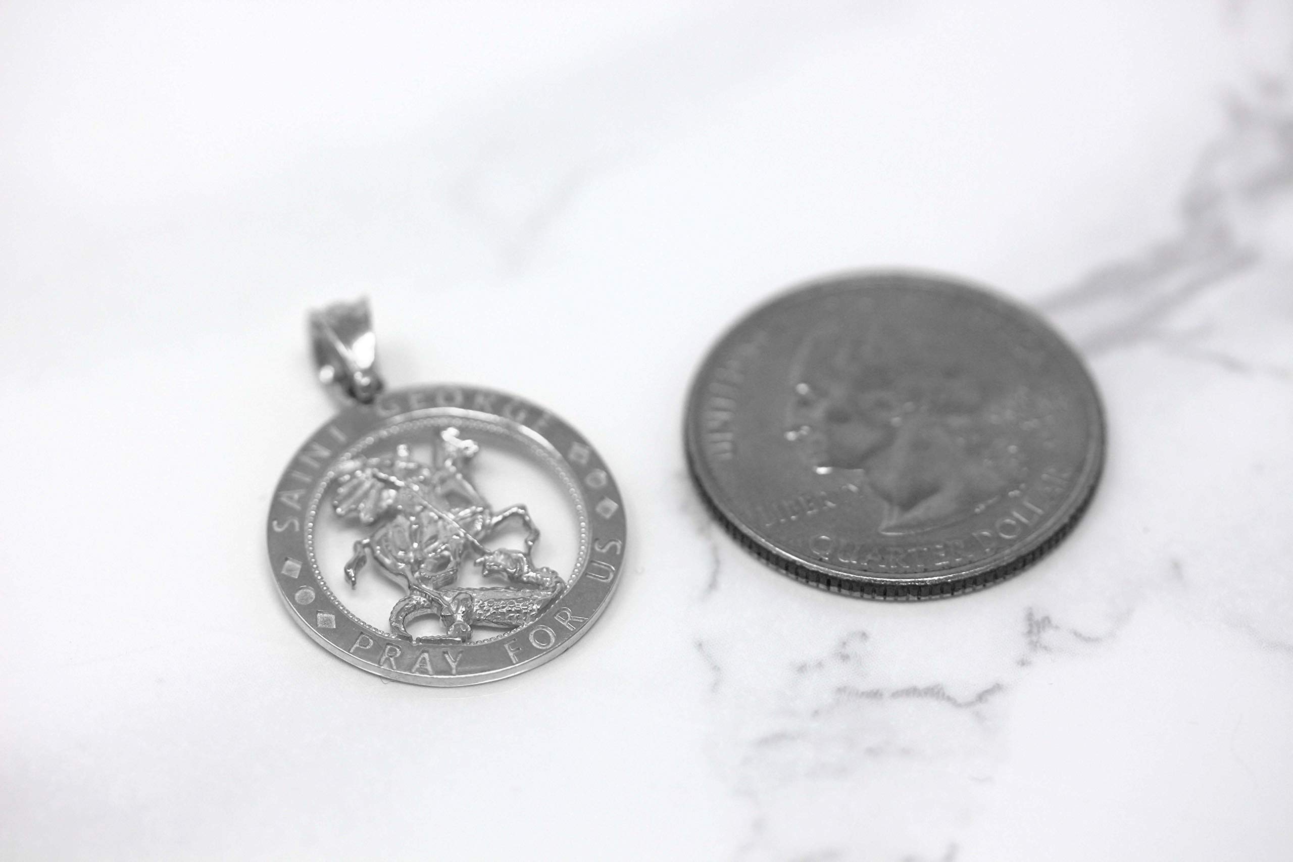 CaliRoseJewelry Sterling Silver Saint George Pray for Us Round Charm Pendant Necklace, 22"