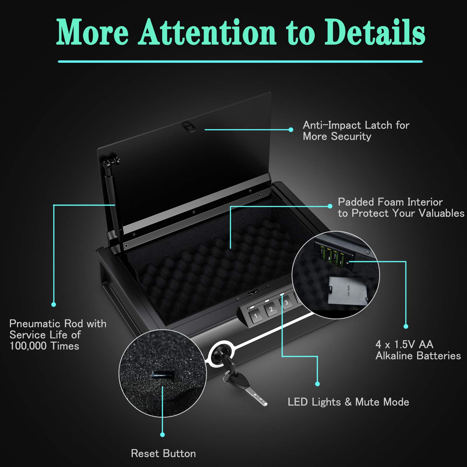 COSTWAY Gun Safe, Quick Access with Biometric Fingerprint Identification & Password & Backup Keys, Heavy-Duty Steel, Pick-Proof Gun safe for 2 Pistols for Home, Auto Open Lid, DOJ Approved