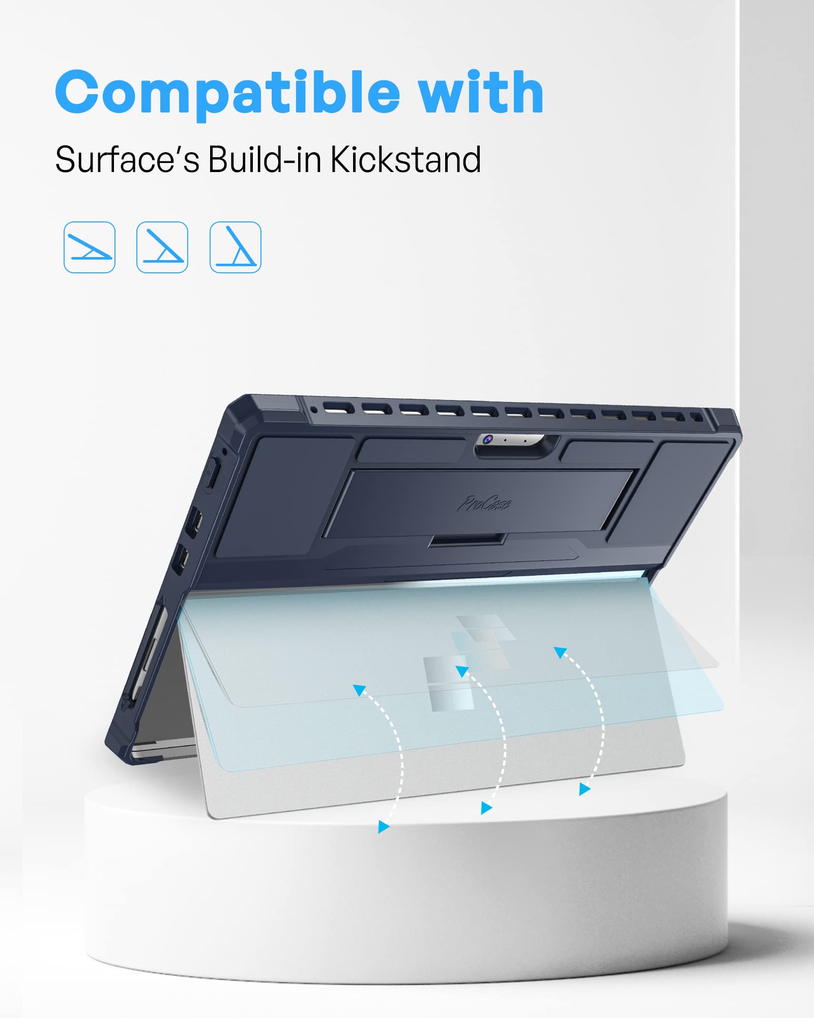 ProCase Case for Surface Pro 8, Rugged Protective Cover with Built-in Hand Strap Compatible with Type Cover Keyboard for 13.0" Microsoft Surface Pro 8 2021 Release –Navy