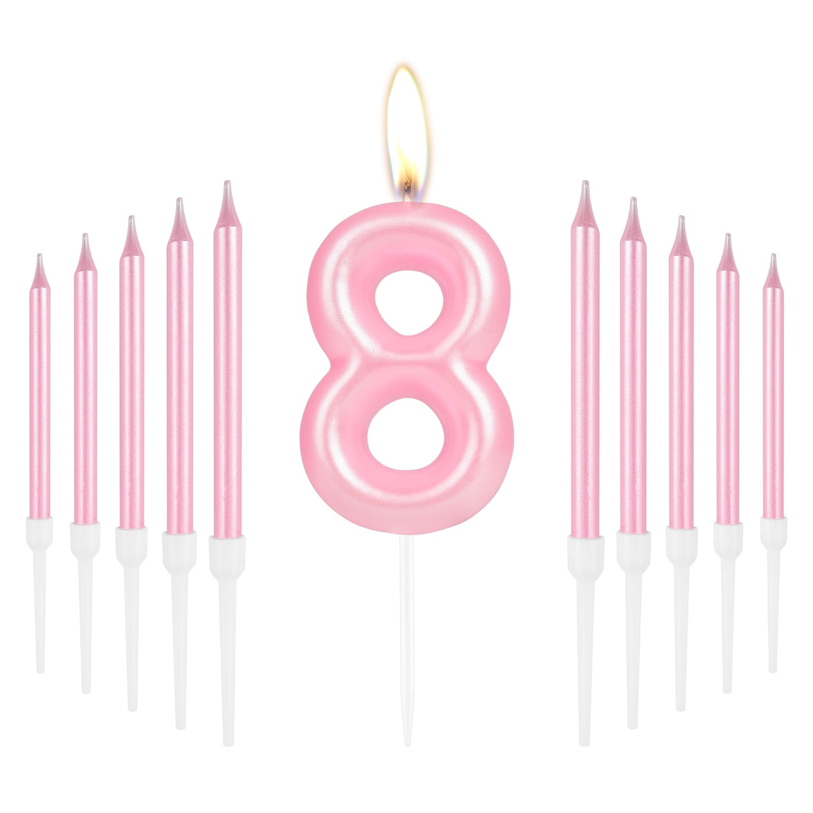 iNINGER Baby Pink 8th Birthday Number Candles,Pink Long Stick Candles,Number 8 Candle Cake Cupcake Toppers for Girls,Pink Candles for Cake,Birthday Party 8th Wedding Anniversary Decorations