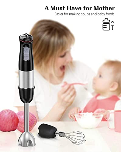 Hand Blender for Kitchen, 500W Immersion Blender 2-in-1 with 6 Speeds and Turbo Setting, Handheld Mixer with Stainless Steel Blades for Smoothie, Baby Food, Sauces, Puree, Soup, BPA Free, Black
