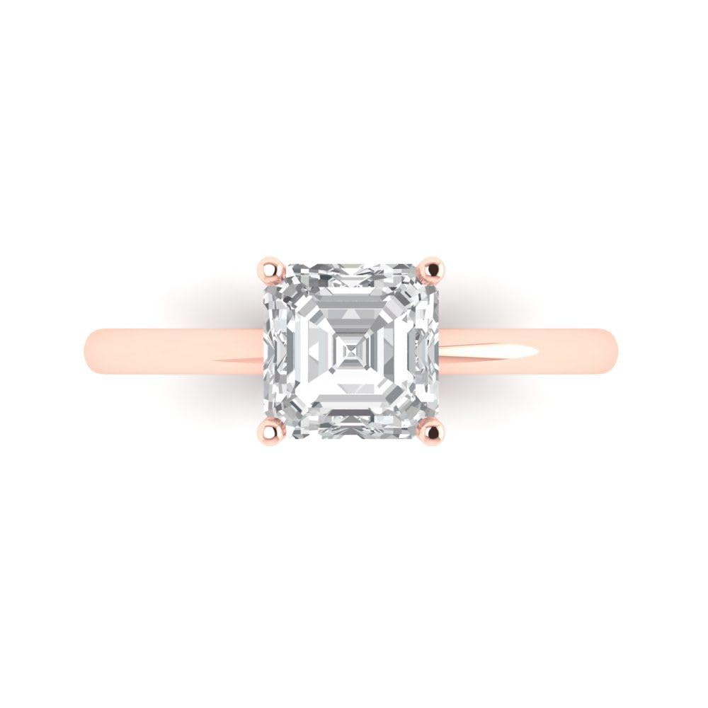Clara Pucci 1.50 ct Asscher Cut Solitaire Stunning Lab Created White Sapphire Bridal Designer Anniversary Engagement Ring 14k Rose Gold 7