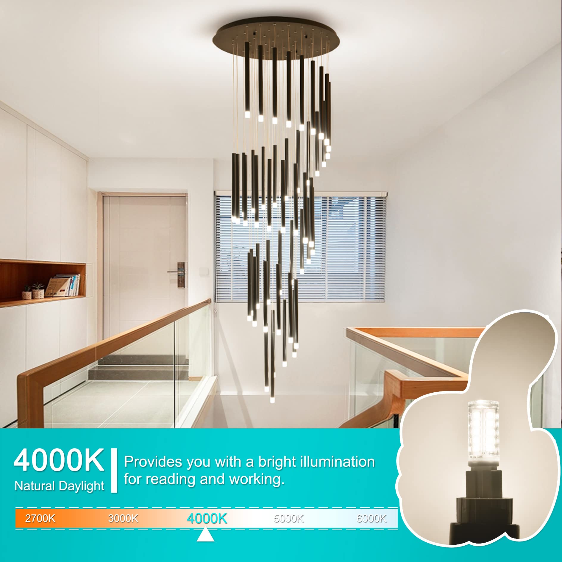 Cotanic G9 LED Bulb Dimmable 4000K Daylight, G9 Light Bulb Bi Pin Base for Crystal Chandelier,4W 40W T4 G9 Halogen Replacement,360 Degrees Beam Angle,400LM,120V AC,5 Pack
