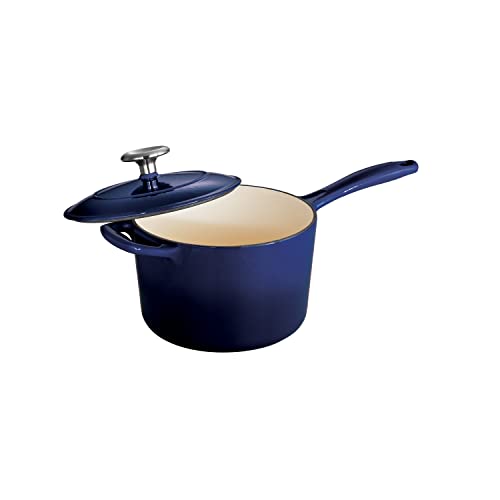 Tramontina Covered Sauce Pan Enameled Cast Iron 2.5-Quart, Gradated Cobalt, 80131/070DS