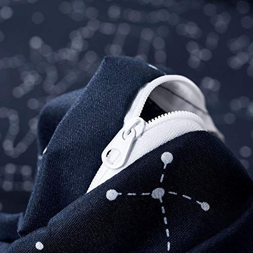 Wake In Cloud - Constellation Duvet Cover Set, Navy Blue with White Astronomy Galaxy Space Stars, Soft Microfiber Bedding (3pcs, Queen Size)