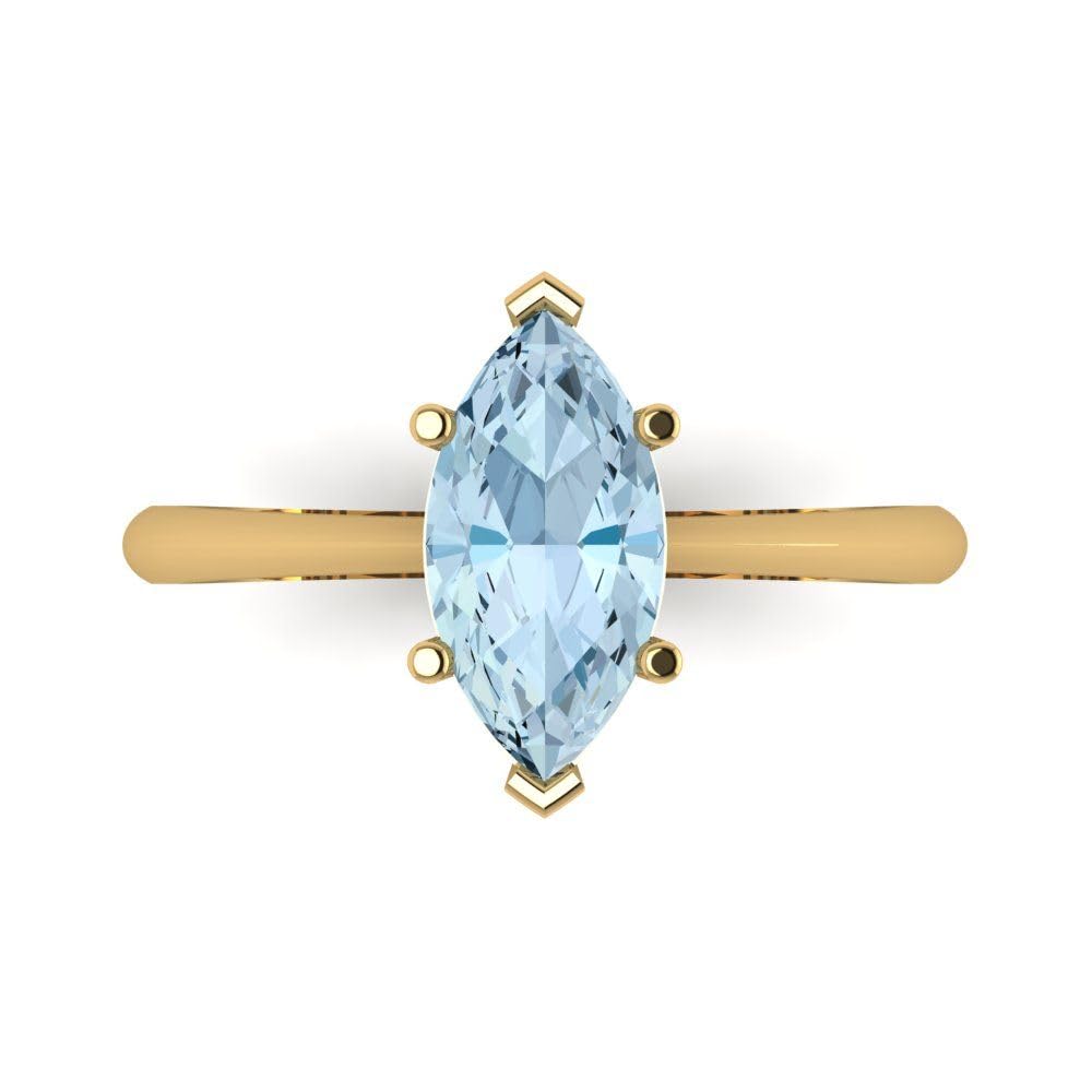 Clara Pucci 1.50 ct Marquise Cut Solitaire Aquamarine Blue Simulated Diamond Bridal Designer Anniversary Engagement Ring 14k Yellow Gold