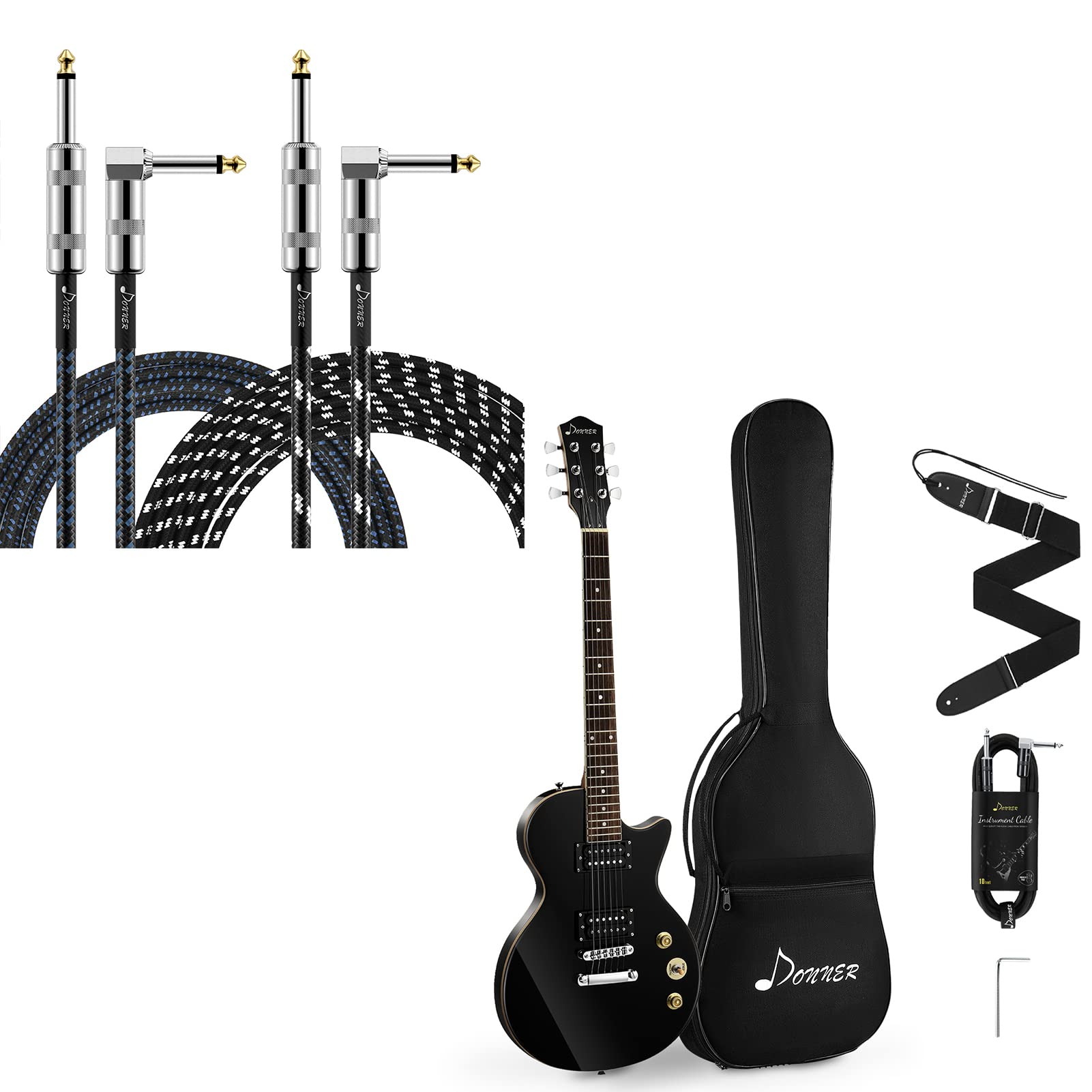 Donner DLP-124B Electirc Guitar Kit & 10 ft Guitar Cable 2 Packs