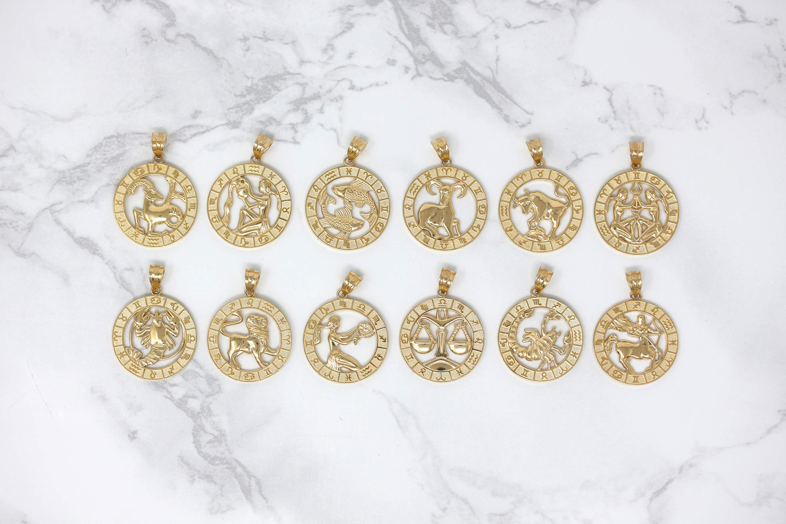 CaliRoseJewelry 14k Yellow Gold Pisces Zodiac Pendant Necklace, 22"