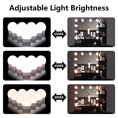 Large Vanity Set with 10 LED Bulbs Makeup Table with Cushioned Stool Makeup Desk with Open Storage Shelves Vanity Table with Cabinet Drawer Chest Dressing Table for Women Girls