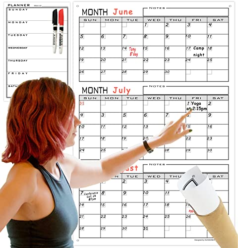 Large Wall Calendar Dry Erase 3 Month,36x24 Jumbo Undated Quarterly White Board Calendar For Medium Office,Giant Reusable Laminated 90 Days Planner,Big Multi Months Planning Poster