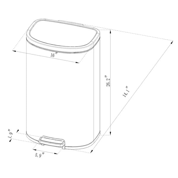 OTLEY 45L D Shape Step Trash Can,Heavy Duty Hands-FreeStainless Steel Commercial/Kitchen Step Trash can, Fingerprin.