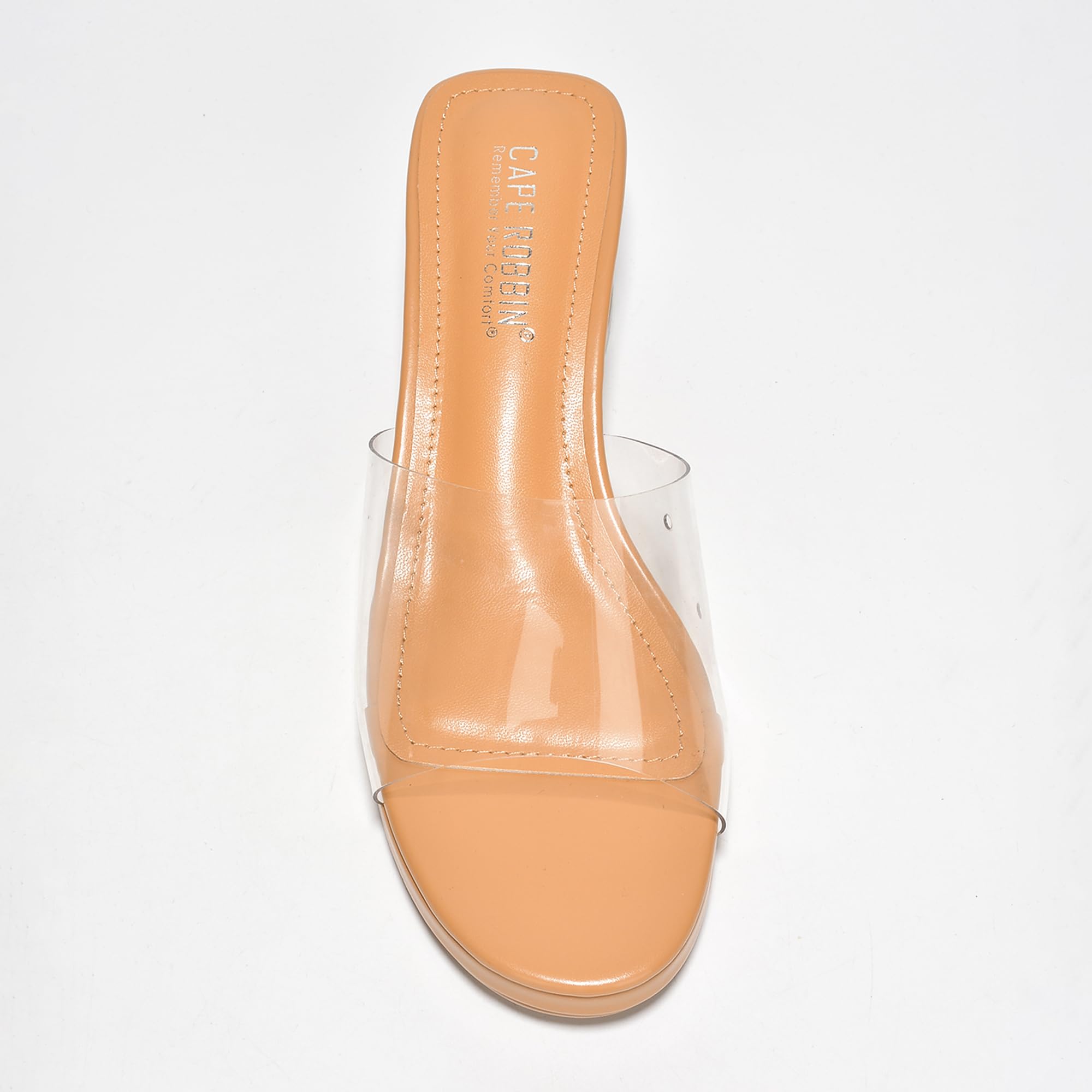 Cape Robbin Anjelic Clear Low Heels For Women - Stylish Clear Shoes Chunky Heels - Slip On Transparent Round Open Toe Clear Sandal