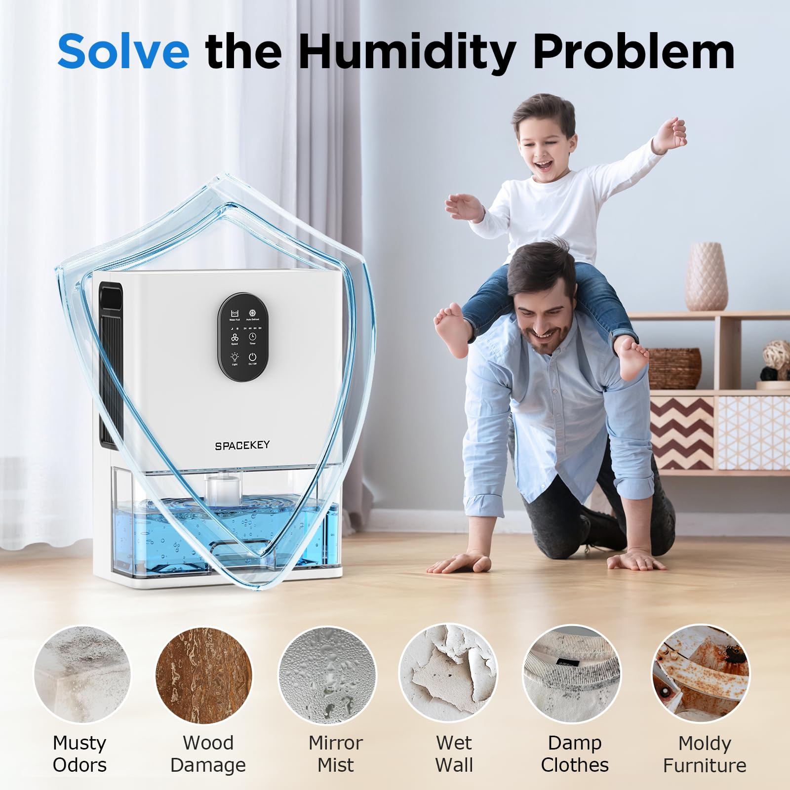 Dehumidifier, 106 OZ(850 Sq.ft)Dehumidifiers for Home, 7 Color LED Light Dehumidifier for Bedroom Basement Bathroom RV, 2 Working Modes, Auto Shut-off, Auto Defrost, Quiet Small Dehumidifier White