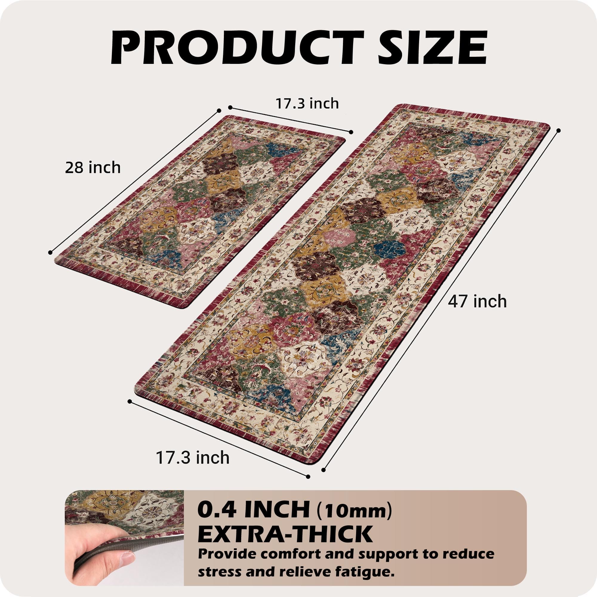 chiinvent Boho Style Kitchen Rugs and mats Set of 2,Retro Farmhouse Kitchen Mats for Sink,Cushioned Anti-Fatigue Comfort Kitchen Waterproof Non-Skid,Laundry Area Rugs Runner 17.3"x28"+17.3"x47"