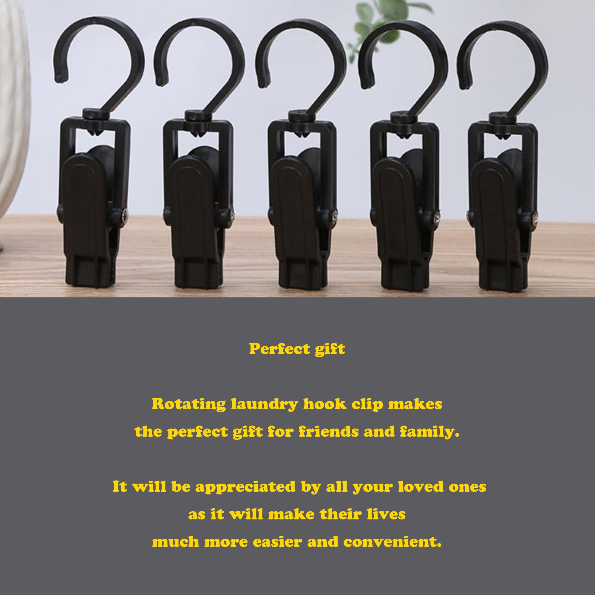 Rotating Laundry Hook Clip,Plastic Clothes Swivel Hanger,Multipurpose Anti-skid Clothespin,Hat/Cap/Socks/Scarf Hanging Organizer,Heavy Duty/Windproof/Black Drying Clamp,Wardrobe Organizing Tool(10pcs)