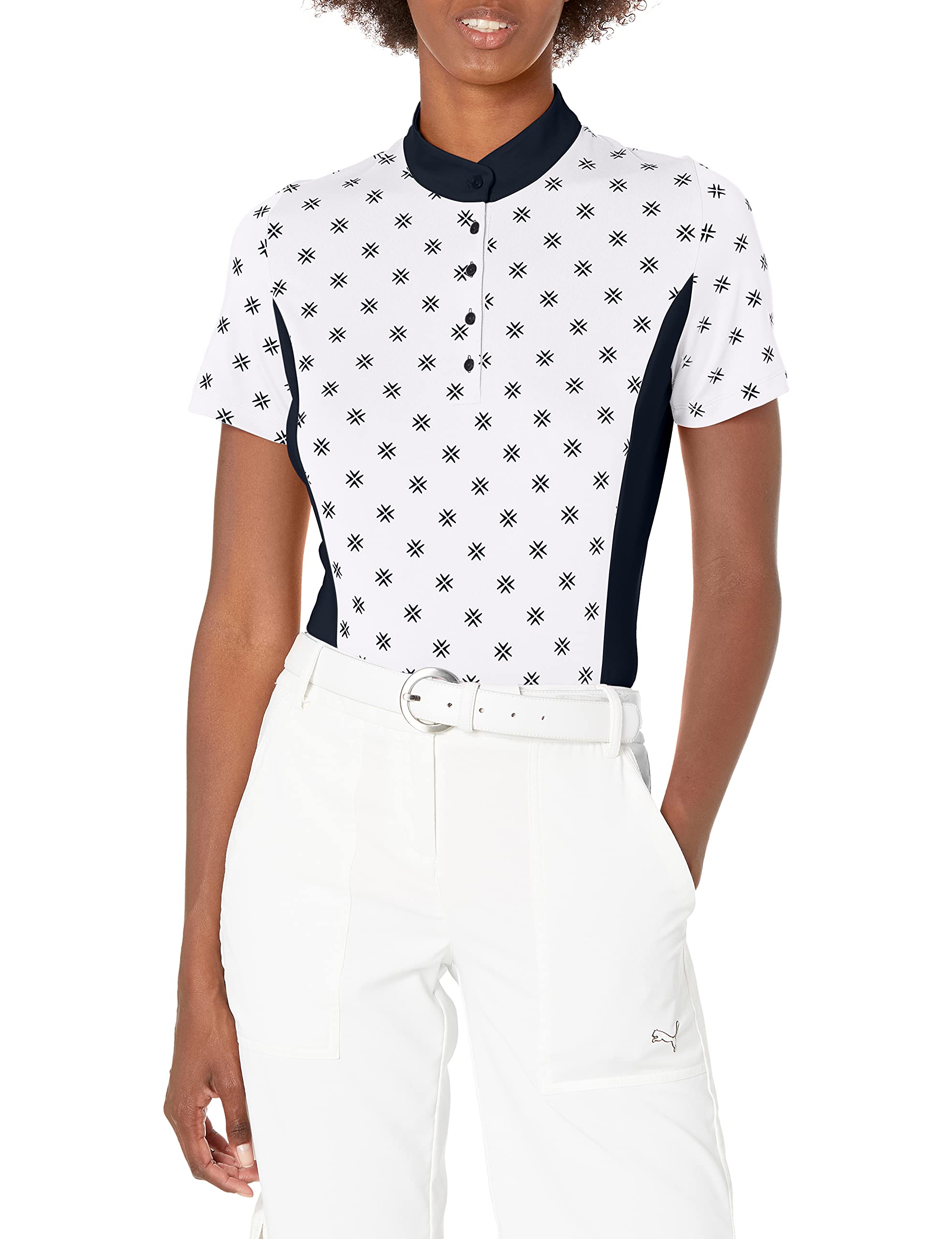 Callaway Short Sleeve All Over Chev Floral Printed Polo W/Swing Tech, Brilliant White, Large
