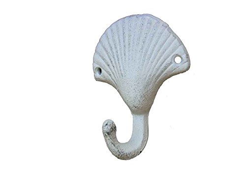 Whitewashed Cast Iron Seashell Hook- Nautical Wall Hook- Seashell Decoration