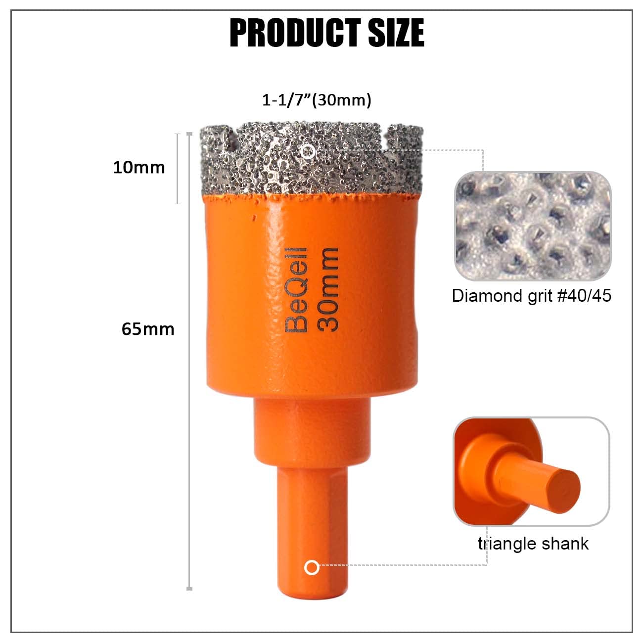 Dry Tile Diamond Drill Bits Set,BeQell 2pcs 1 Inch (25mm) Vacuum Brazed Tile Hole Saw Core Drill Bit Kit with Triangle Shank for Porcelain Tile Ceramic Stone Granite Marble Masonry Brick Cutting
