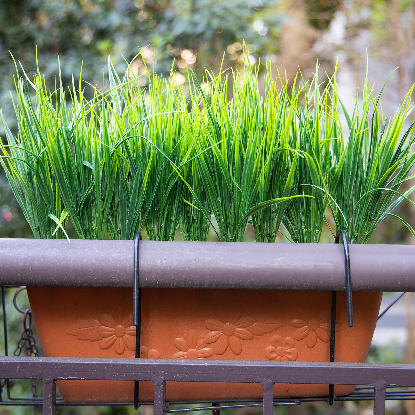 YUESUO 10pack Artificial Tall Grass Plant Outdoor UV Resistant Artificial Wheat Grass Faux Shrubs Fake Outdoor Plants for Home Garden Decoration