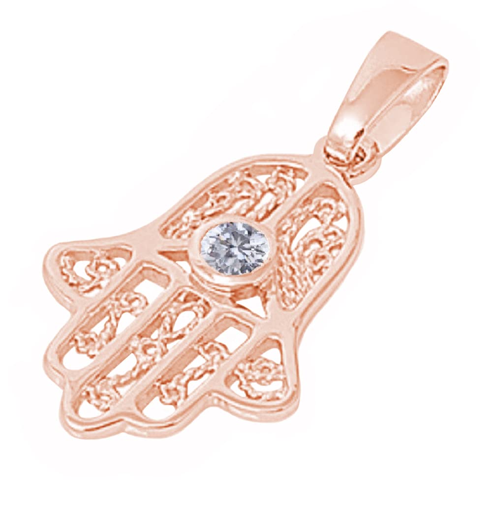 CloseoutWarehouse Cubic Zirconia Protection from the Evil Eye Hamsa Pendant Sterling Silver