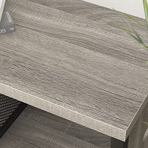 LVB Industrial 4 5 6 7 8 Cube Bookcase, Rustic Wood Metal Horizontal Bookshelf, Modern Wide Cube Organizer Storage Shelf, Large Long Low Book Shelf for Office Bedroom Living Room, Light Grey Oak 63 In