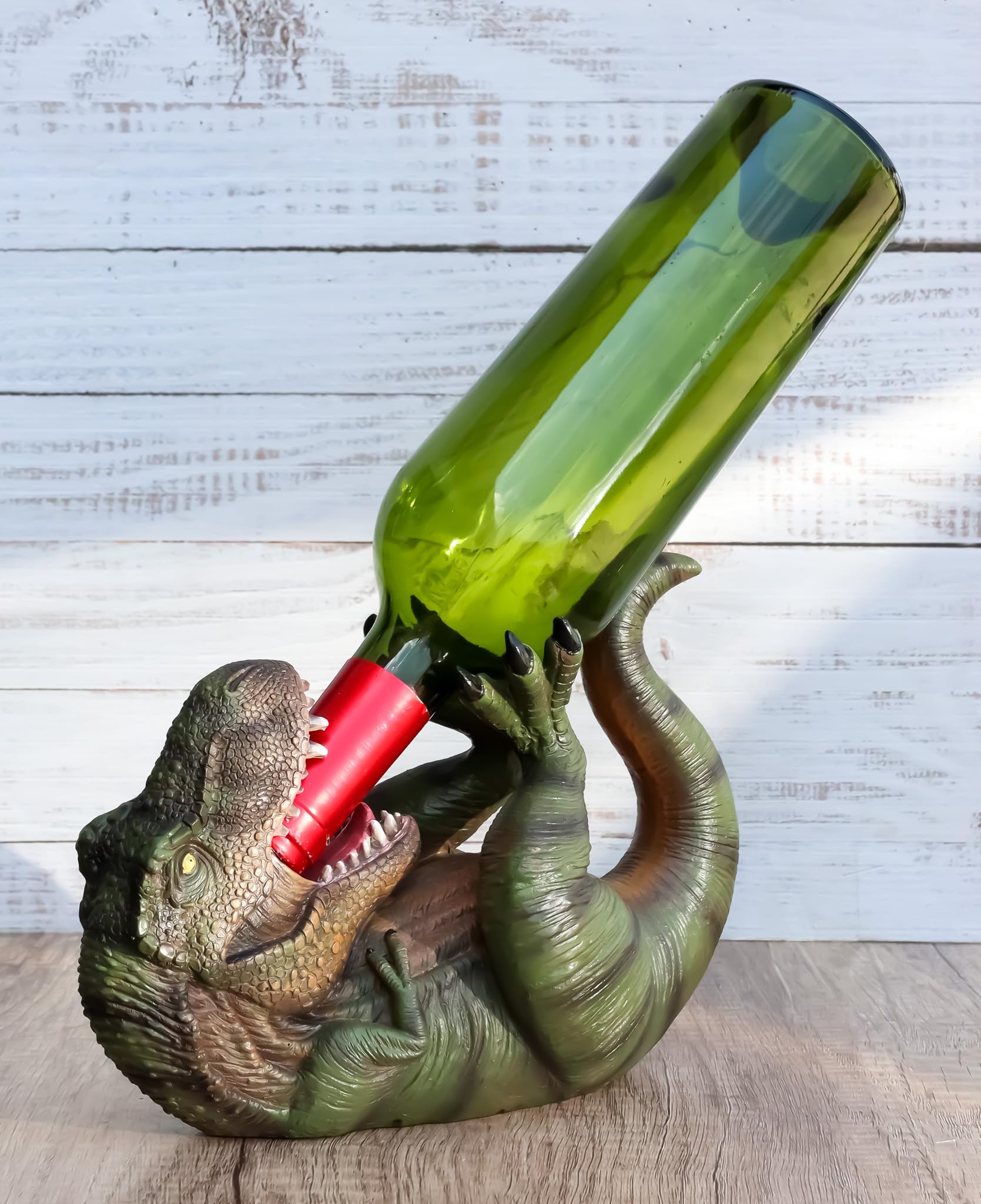 Ebros Dino Wino Prehistoric Dinosaur Thirsty T-Rex Wine Bottle Holder 9.25" Long Caddy Figurine Jurassic Era Trex Statue Kitchen and Dining Decor Party Hosting Prop Tyrannosaurus Rex Dinosaurs