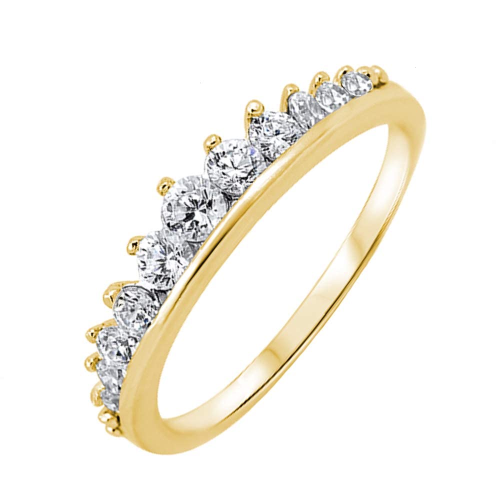 CloseoutWarehouse Cubic Zirconia Journey Tiara Ring Yellow Gold-Tone Plated Sterling Silver Size 15