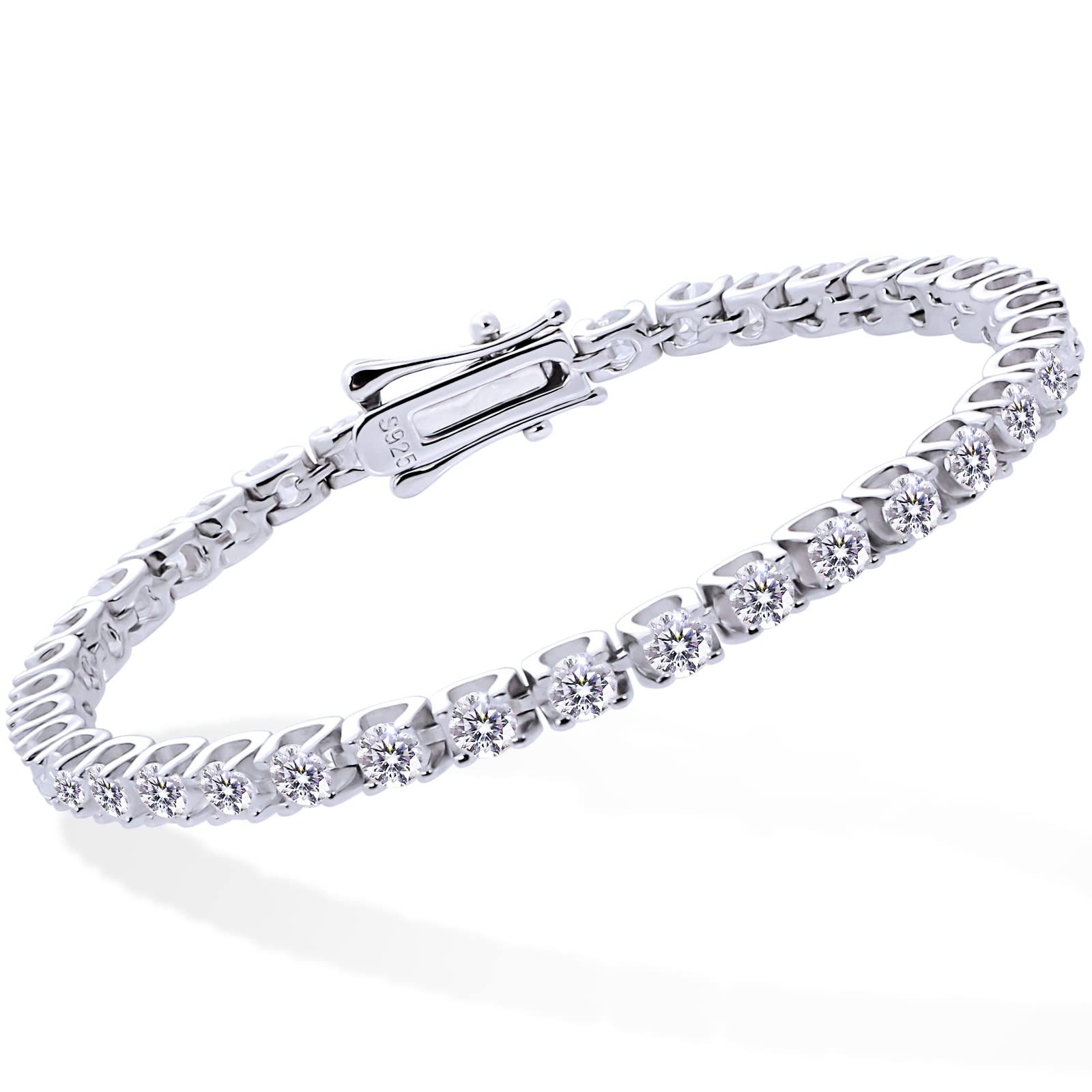 Dainty Cuban Link Chain Bracelet for Women,925 Sterling Silver Bracelet White Gold Plated Hip Hop CZ Diamond Mens Bracelet for Jewelry Gifts (Sliver, 18.6)