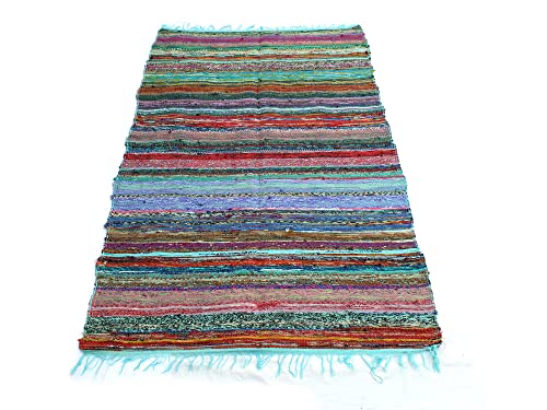 Handmade Braided Chindi Rug, Rag Rug, Area Rug, Carpet Rug, 3x5 Foot, 4x6 Foot, 5x7 Foot, Multi Color Rug (3x5 Ft (36x60 Inch))