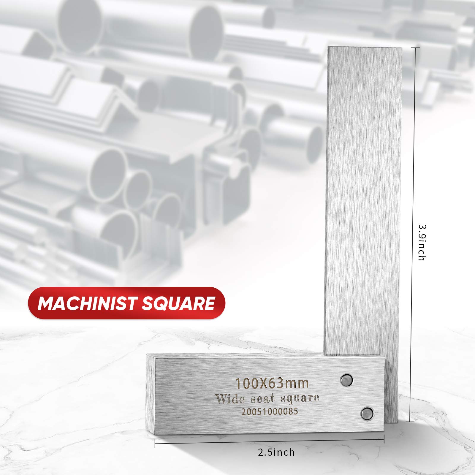 Engineer Square Machinist Square Set Mechanical Steel High Precision Square Woodworking Wide Base Square Tool Wide Sitting Angle Square L-type Measuring Tool for Engineer Student (4 x 2.5 Inch)