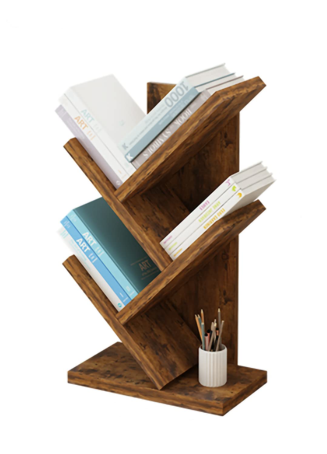 Lydia88 Tree Bookshelf,4-Layer Floor Standing Bookshelf,The Desktop Bookshelf Can Hold Books,Magazines, CDs and Photo Albums,Desktop Organizer,Office Storage Rack Real Wooden Bookshelf